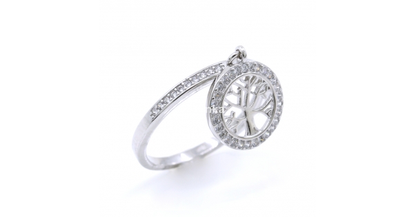 Inel (56) Charm copacul vietii cu cristale, din argint 925 rodiat