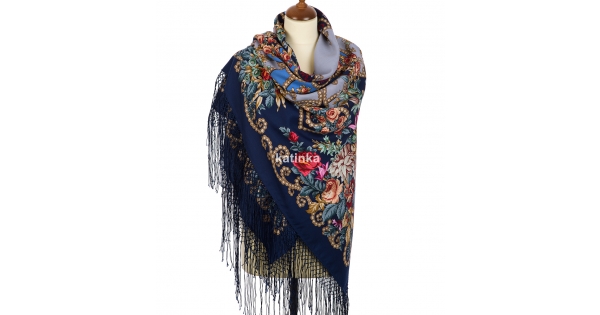 Sal premium Gypsy Aza din lana, bleumarin, 148x148cm